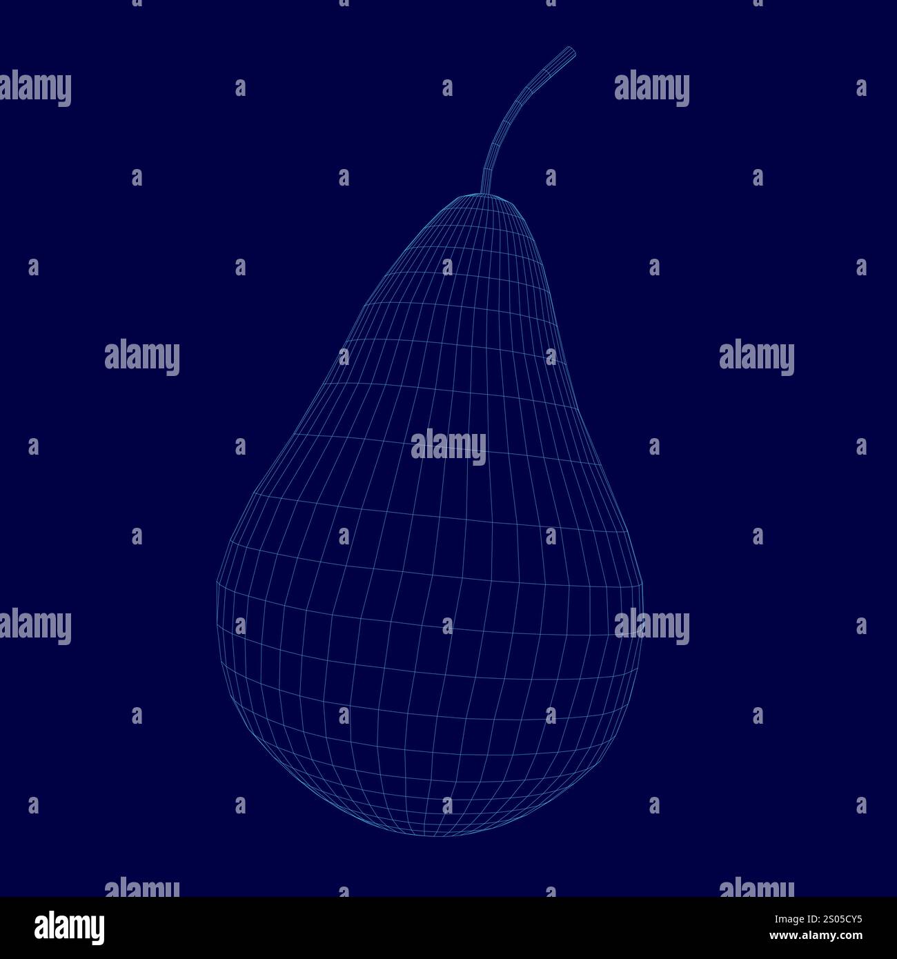 Blue image of a pear. The pear is shown in a 3D format, with a ...