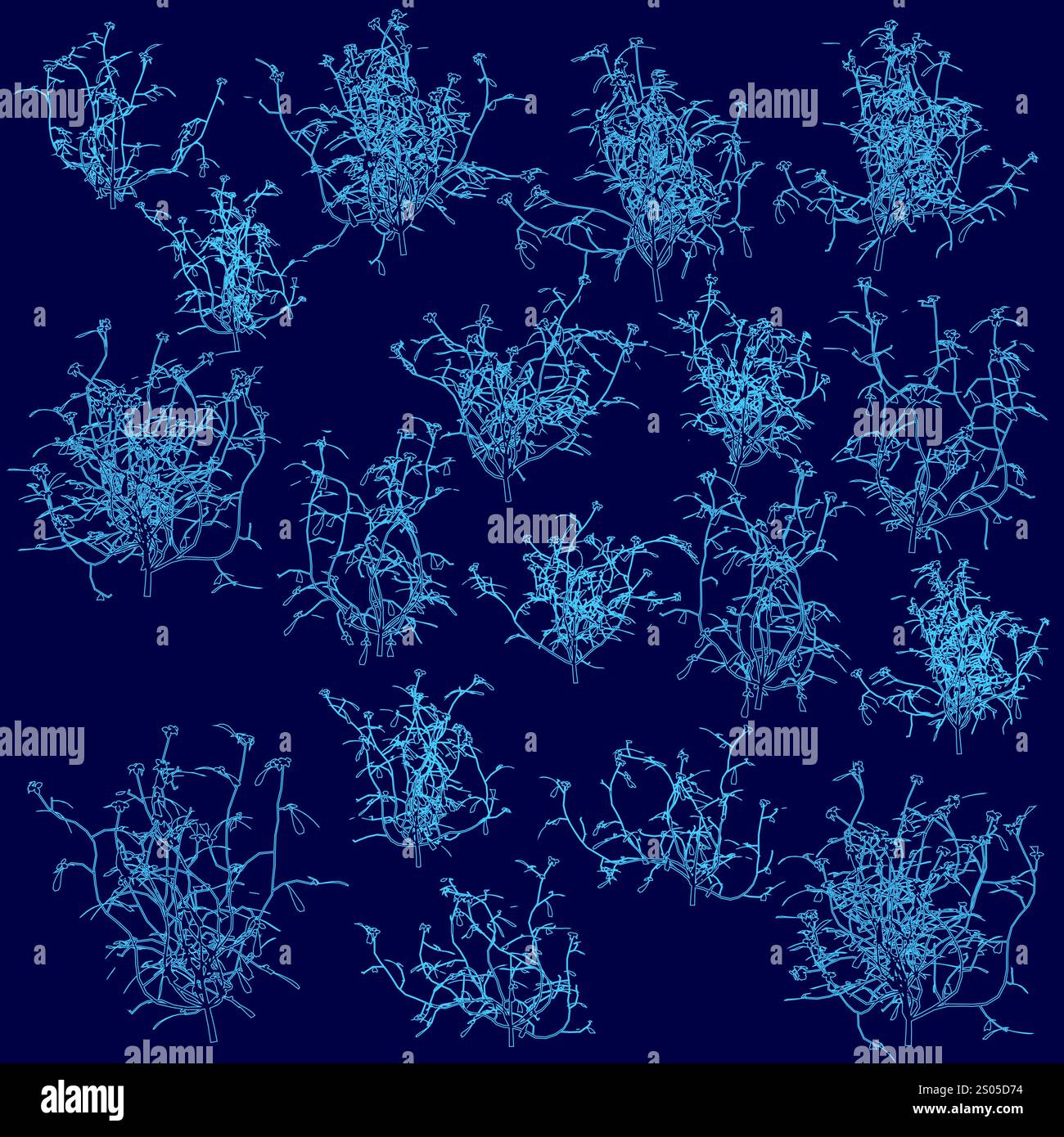 Blue background with many different types of plants. The plants are all ...