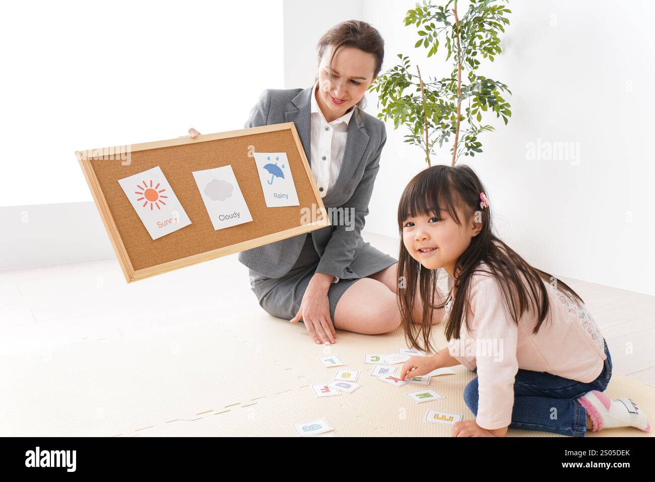 Children taking lessons from a native teacher in an English language ...