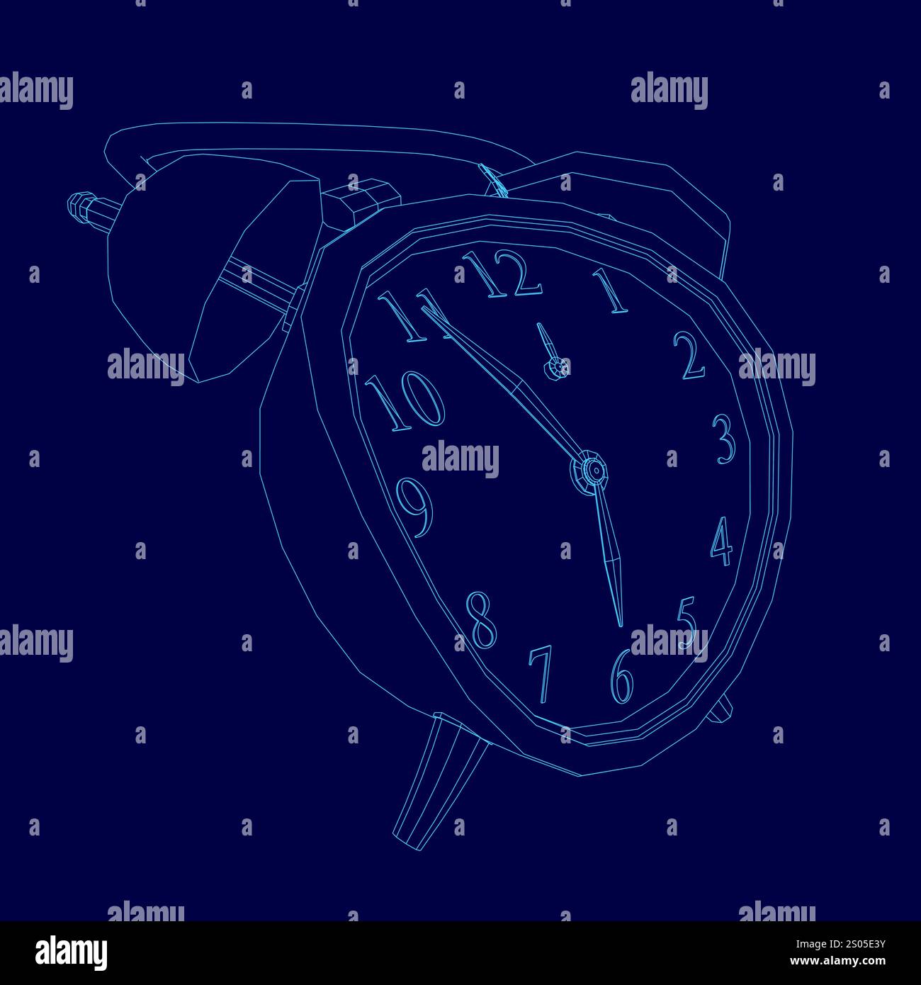 Clock with the hands on the number 11 and 6. The clock is blue Stock ...