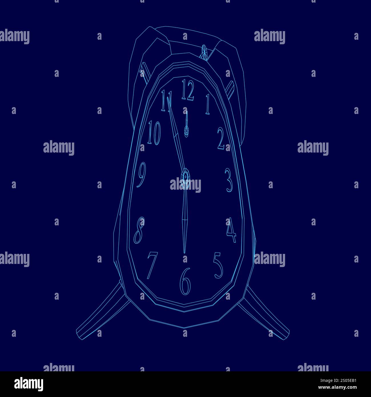 Clock with the hands on the number 11 and 6. The clock is blue Stock ...