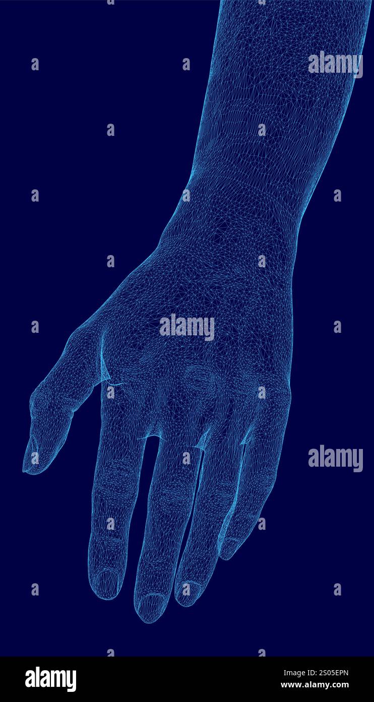 Hand is shown in a blue color with a lot of dots. The hand is shown in ...