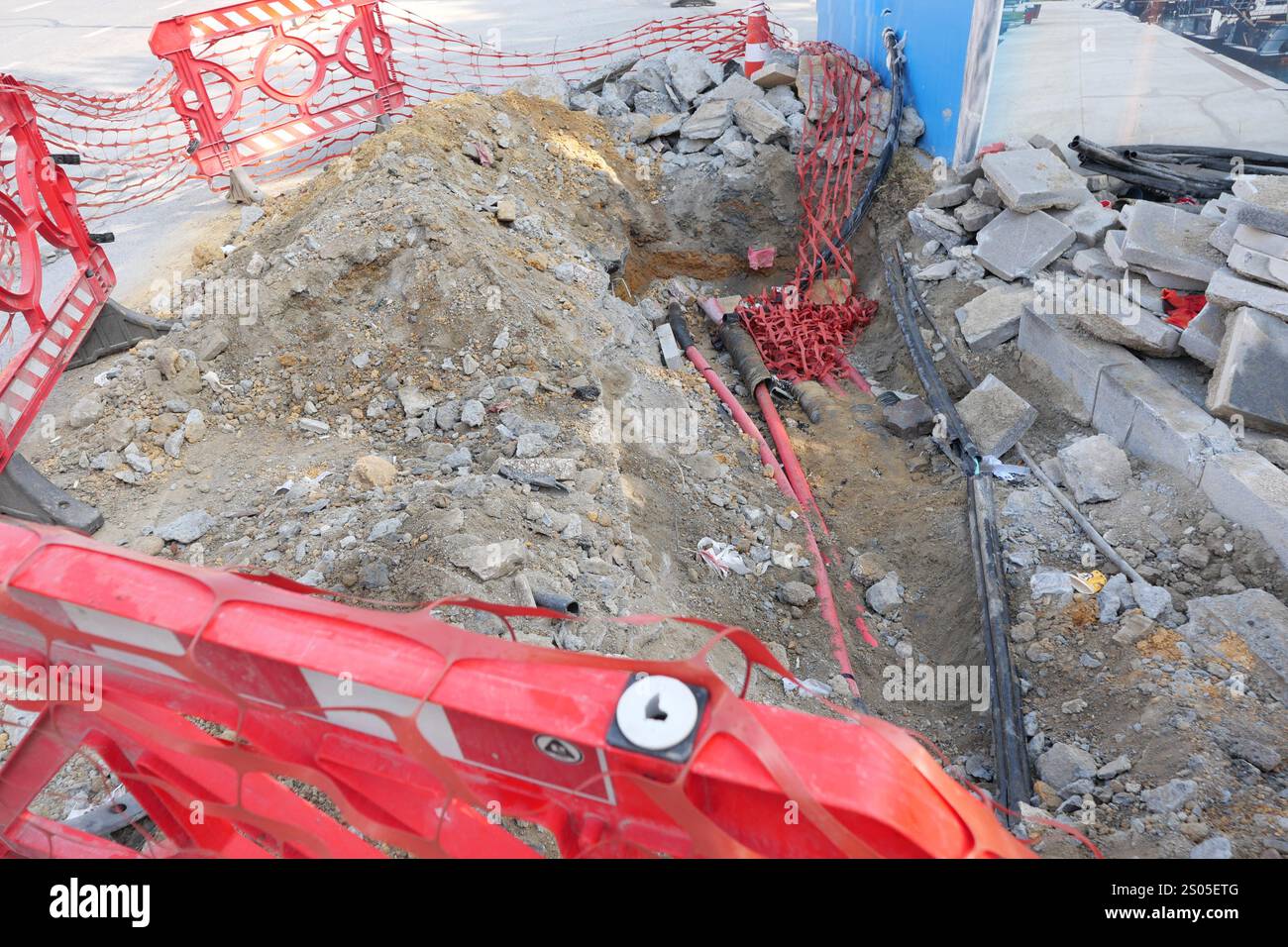Excavation at a Construction Site with Proper Safety Barriers in Place ...