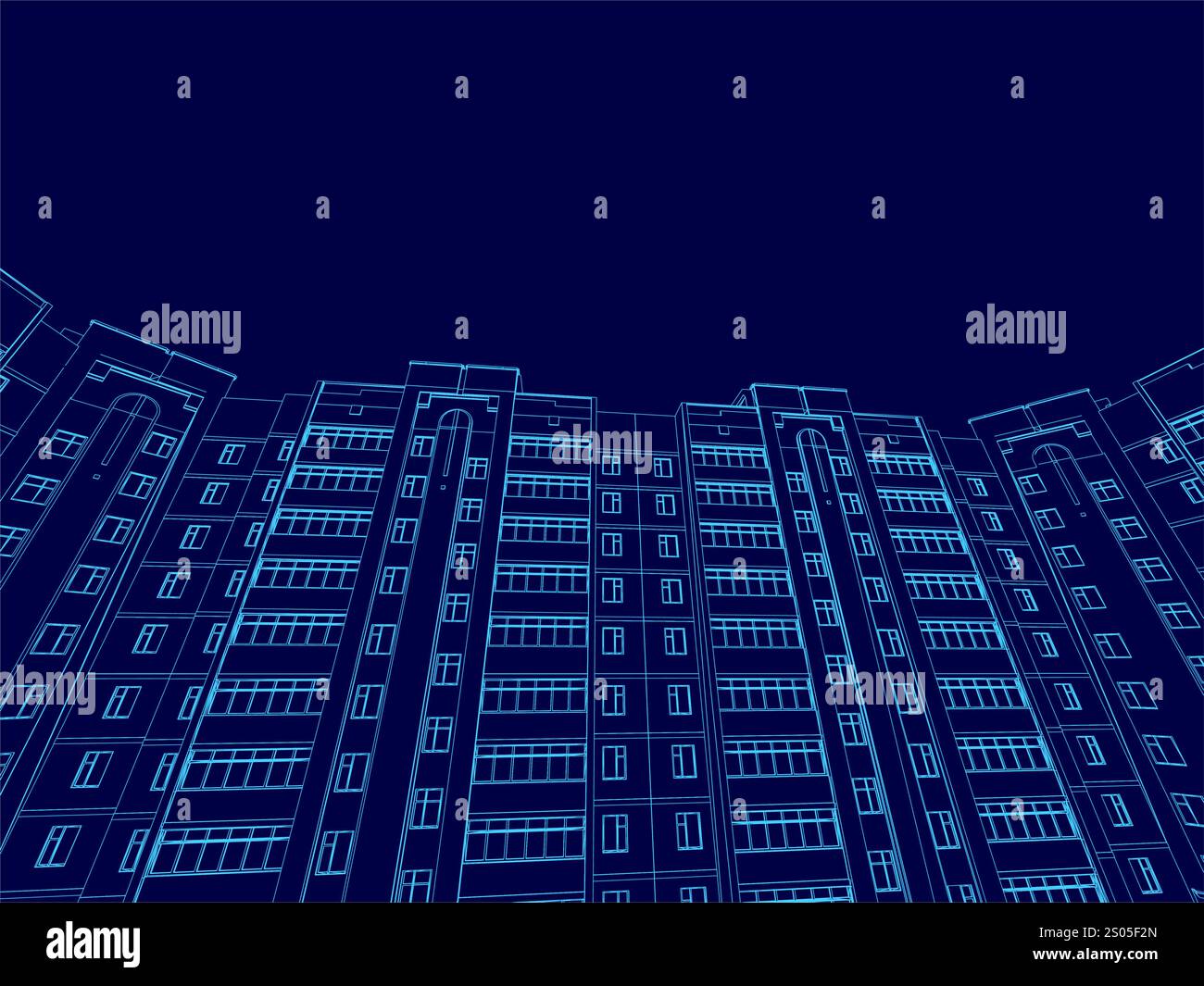 Blue cityscape with tall buildings and a dark sky. The buildings are ...
