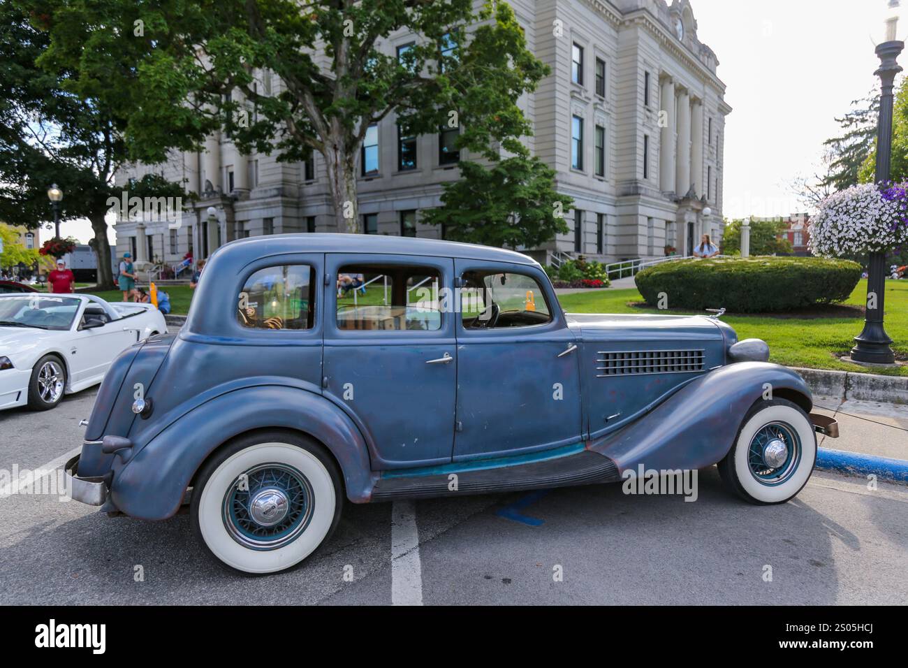 A blue 1935 or 1936 Auburn 8 four-door sedan on display at the Fast and ...