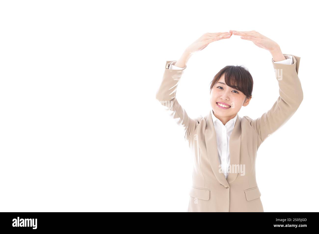 Businesswoman making maru sign Stock Photo - Alamy