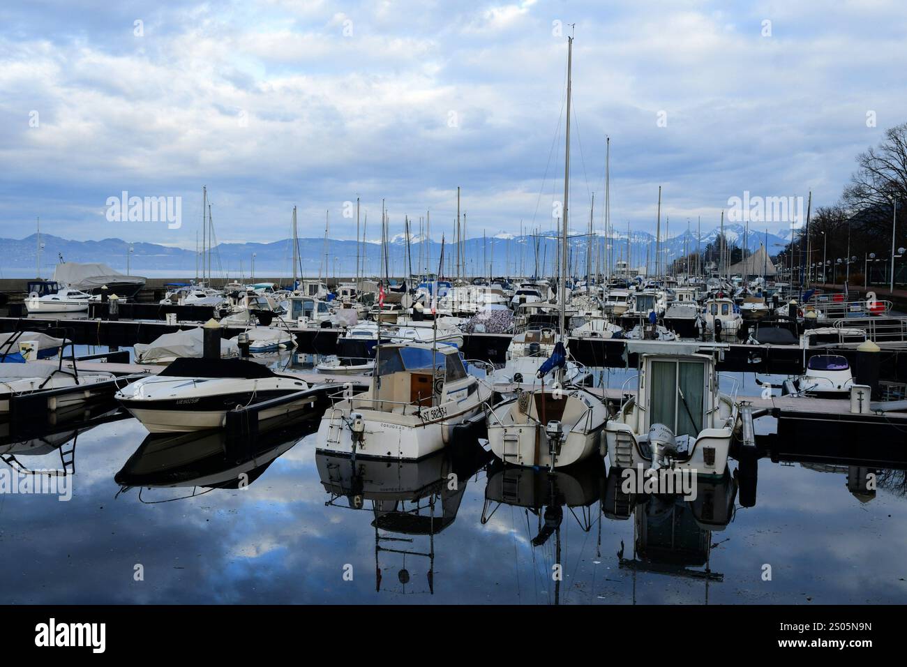 Evian, France. 18th Dec, 2024. Tourist boats docked in Lake Geneva ...