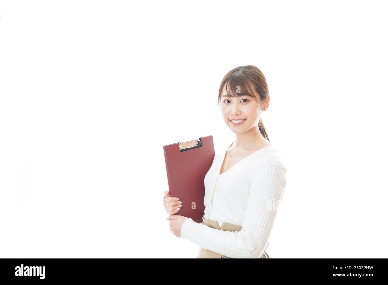 Woman holding paper documents Cut Out Stock Images & Pictures - Alamy