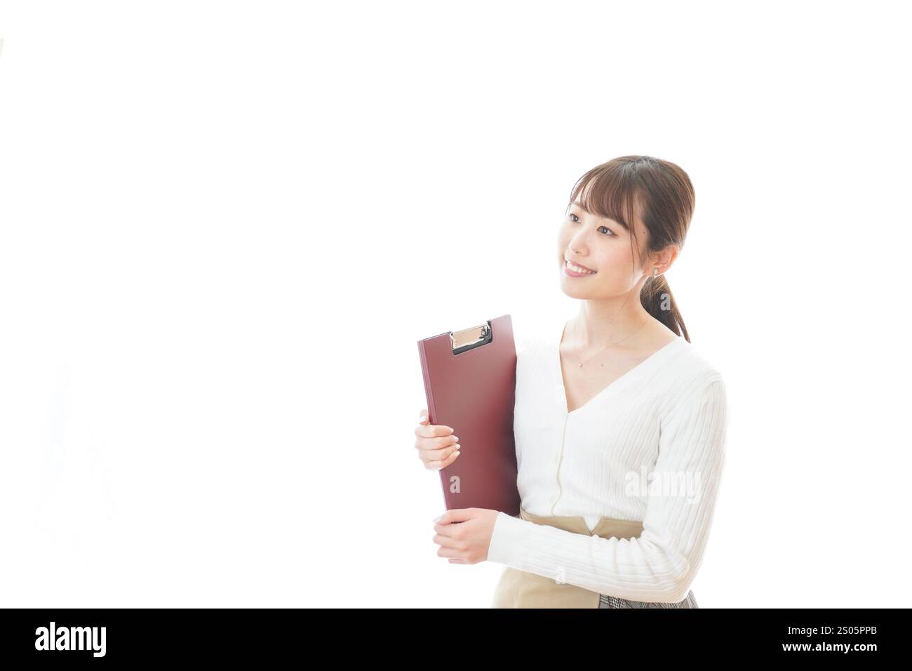 Woman holding paper documents Cut Out Stock Images & Pictures - Alamy