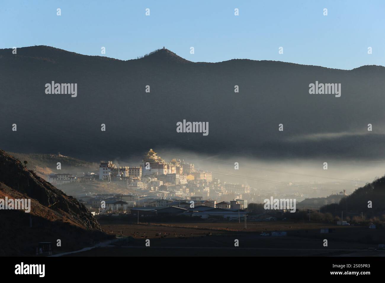 Diqing,China.24th December 2024. Morning mist envelops Ganden ...
