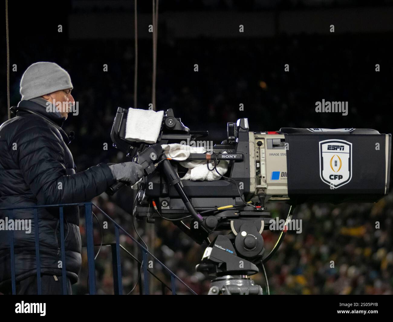 SOUTH BEND, IN - DECEMBER 20: An ESPN broadcast camera operator ...