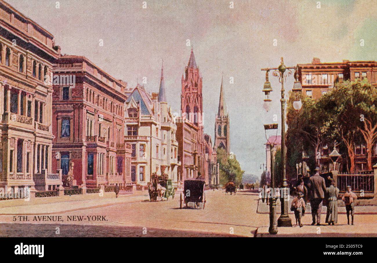 5th Avenue, New York City NY, street scene, approx early 1900s postcard ...