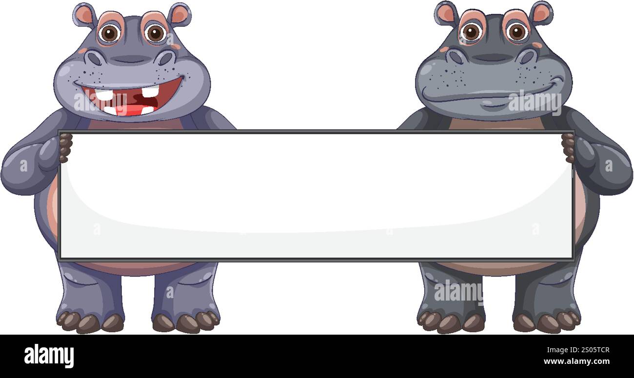 Two cartoon hippos holding a blank sign Stock Vector Image & Art - Alamy