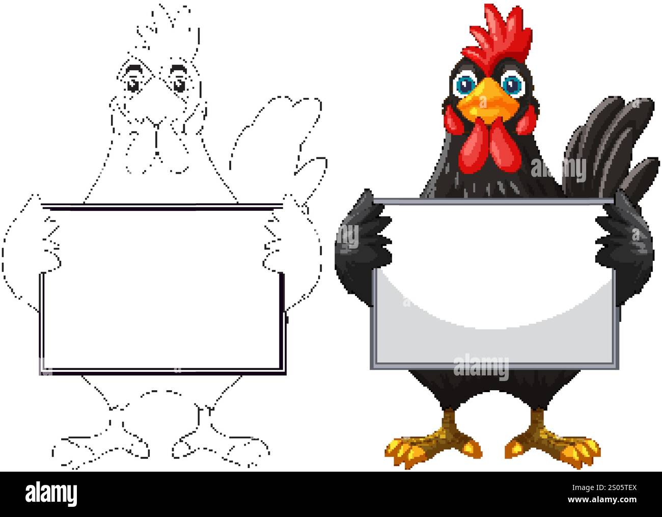Two chickens holding blank signs for messages Stock Vector Image & Art ...