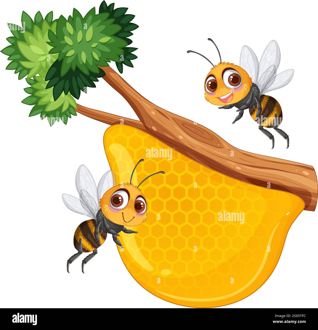 Two bees buzzing around a honeycomb on branch Stock Vector Image & Art ...