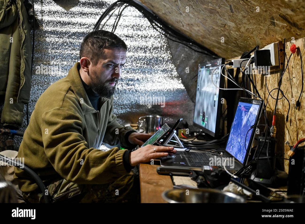 DONETSK REGION, UKRAINE - DECEMBER 19, 2024 - A soldier of the special ...