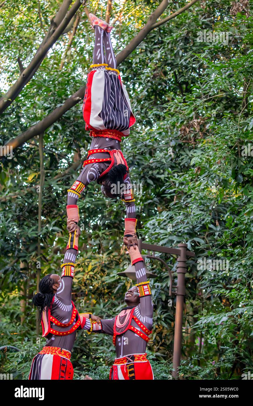 A group of African actors dressed as a traditional African tribe ...