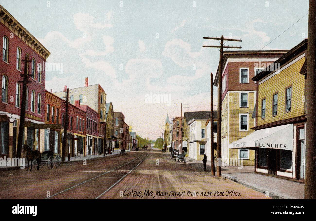 Main Street, Calais Maine, early 1900s postcard. unidentified ...