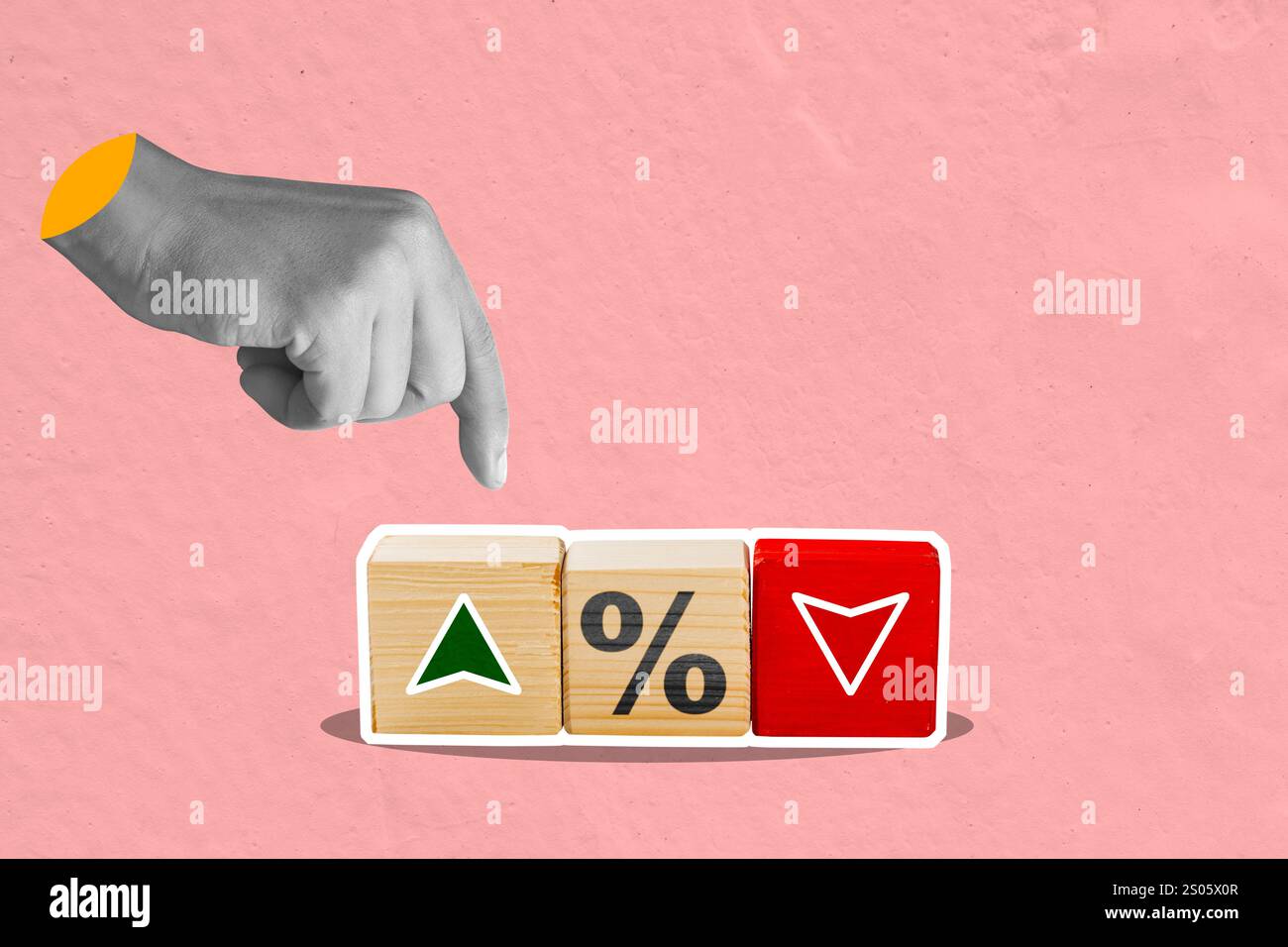 A human hand pointing an arrow up on wooden cubes with a percentage ...