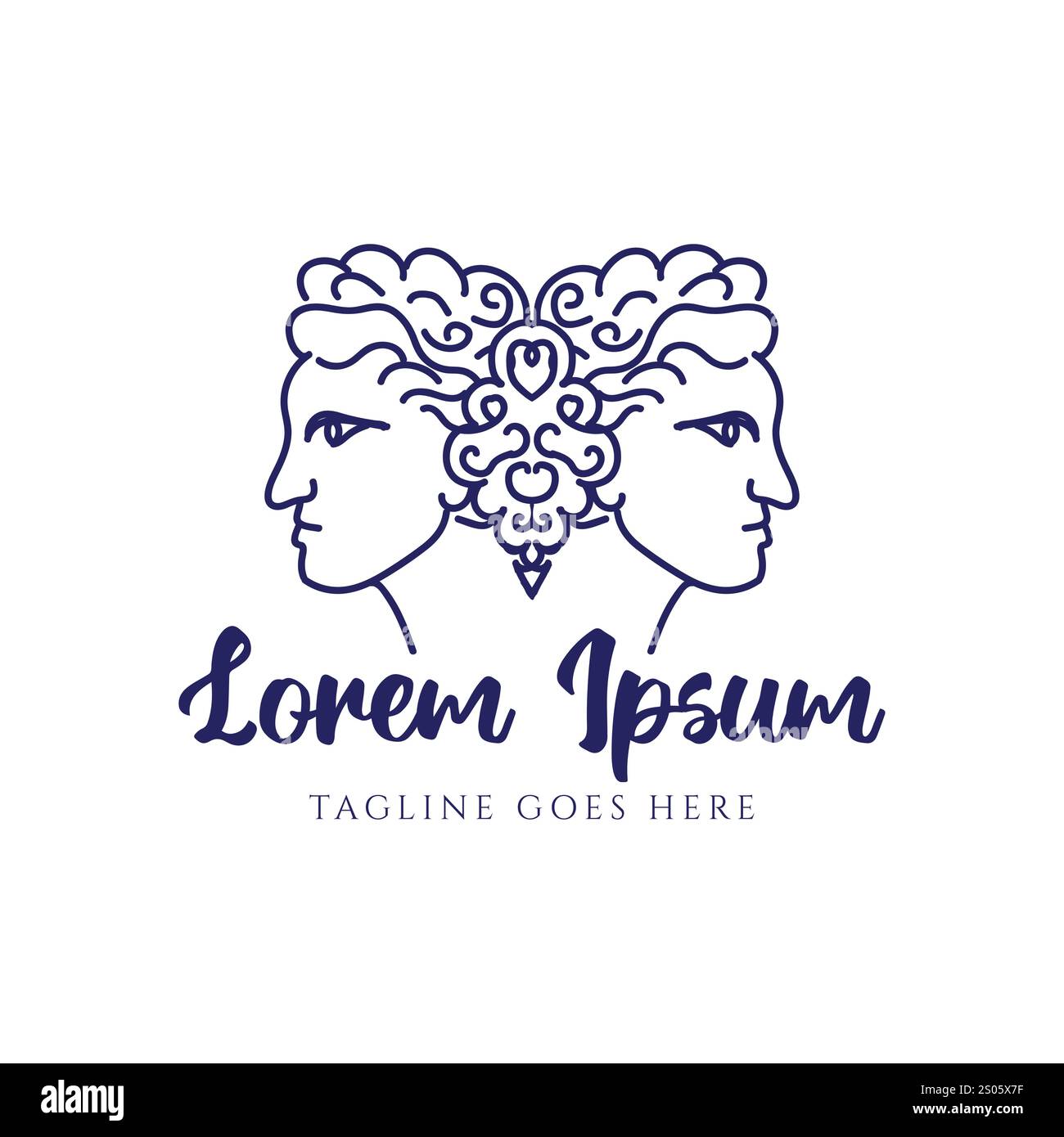 Vintage Retro Two Twin Face Greek Janus God Line Style Icon Logo Design ...