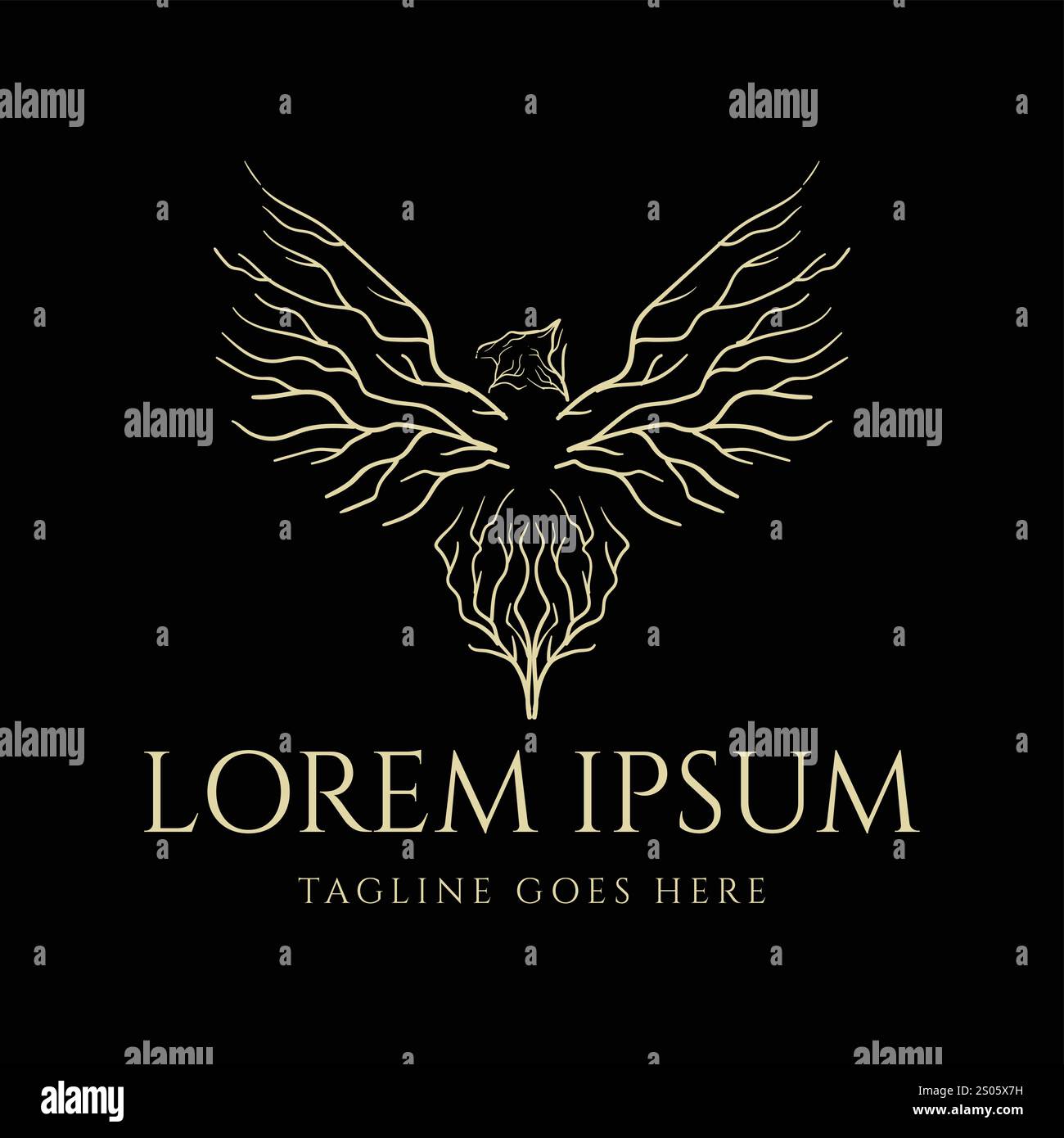 Spreading Wings Eagle Hawk Falcon Tree Branch Illustration Logo Design ...