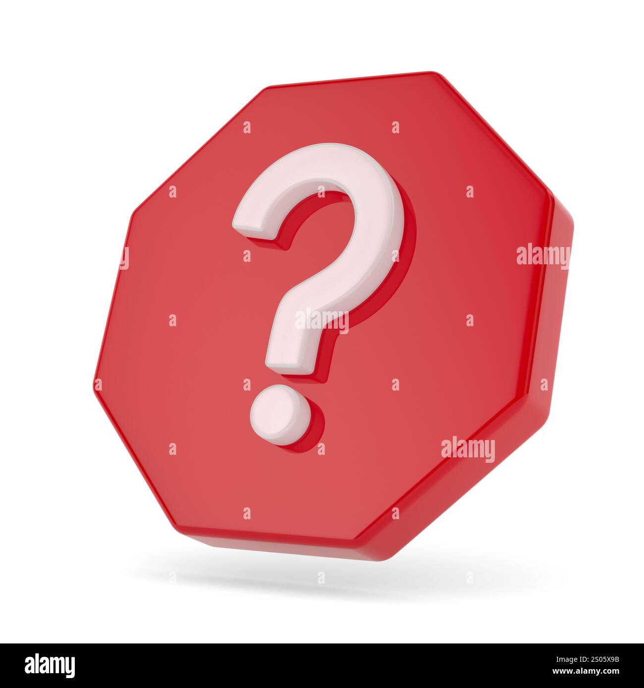 White question mark on red octagon and white background. Isolated 3D ...