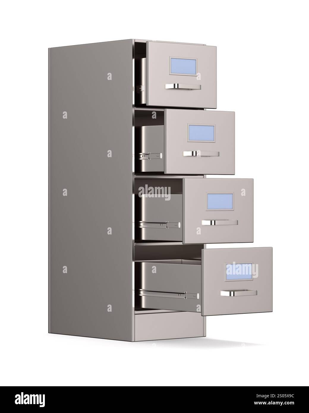 Filing cabinet with open drawer on white background. Isolated 3D ...
