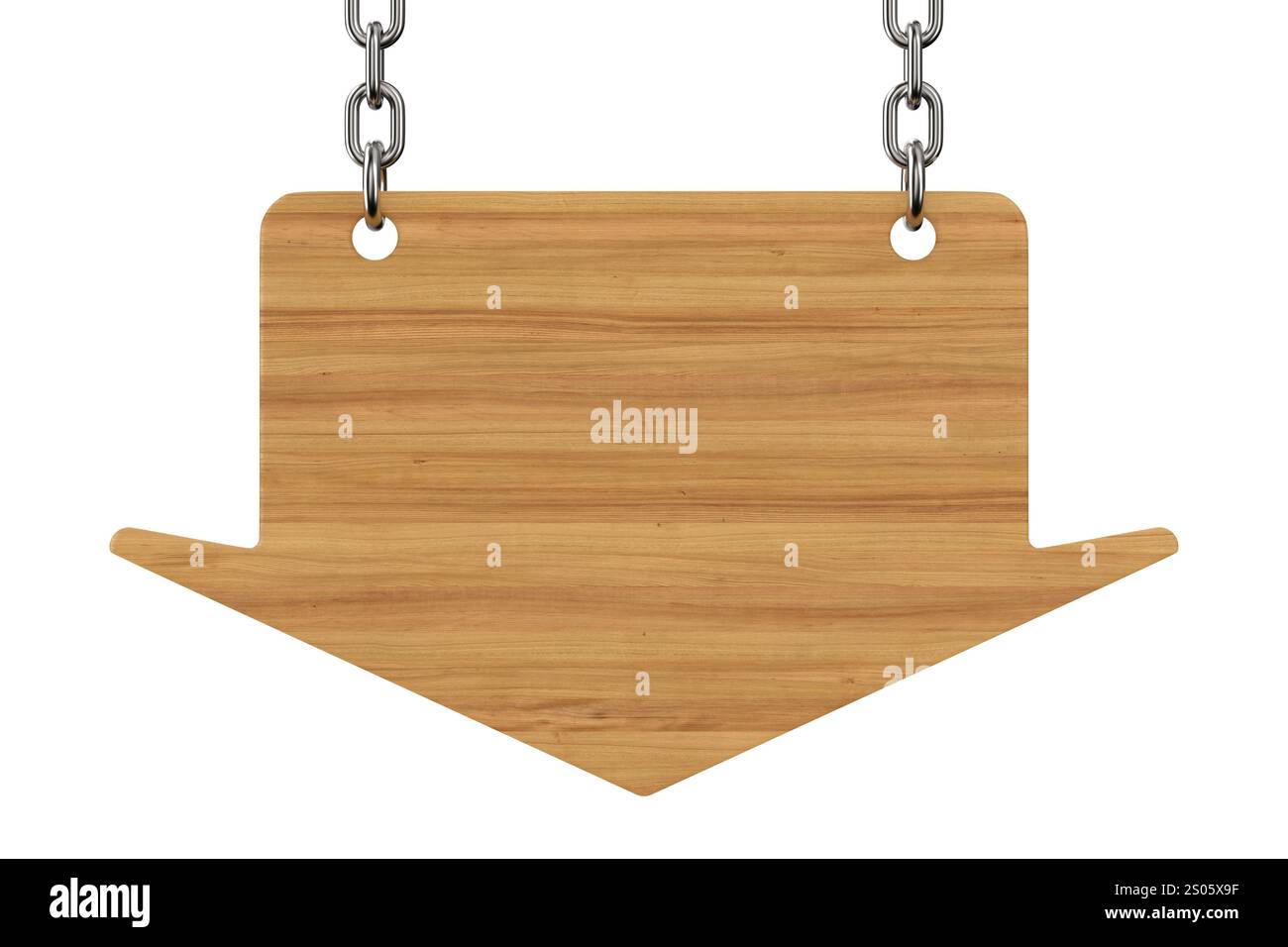 Wooden signboard hanging from chains on white background. Isolated 3D ...
