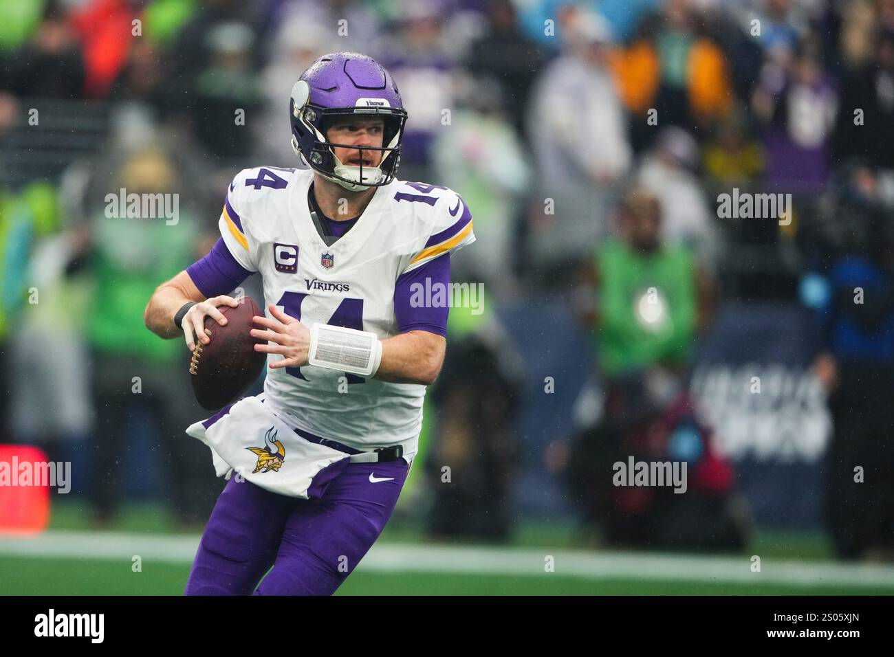 Minnesota Vikings quarterback Sam Darnold in action against the Seattle ...
