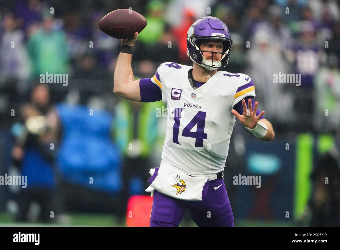 Minnesota Vikings quarterback Sam Darnold throws against the Seattle ...