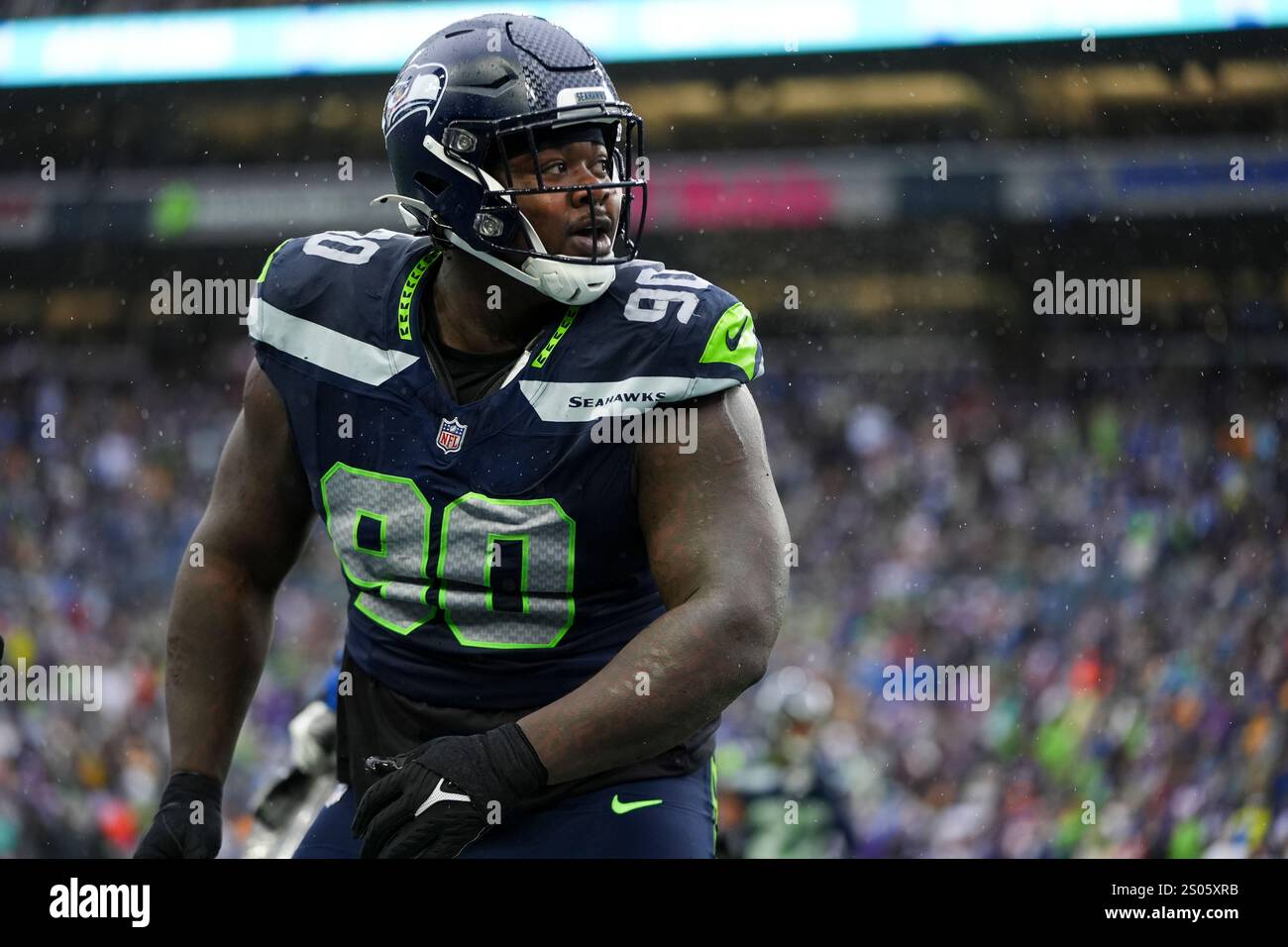 Seattle Seahawks defensive tackle Jarran Reed reacts during an NFL ...