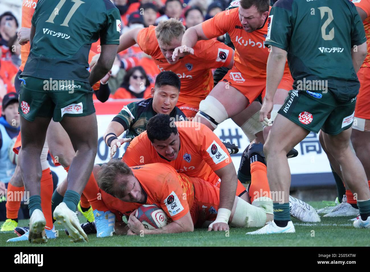 Spears' Tyler Paul scores their team third try during the 2024-25 Japan ...