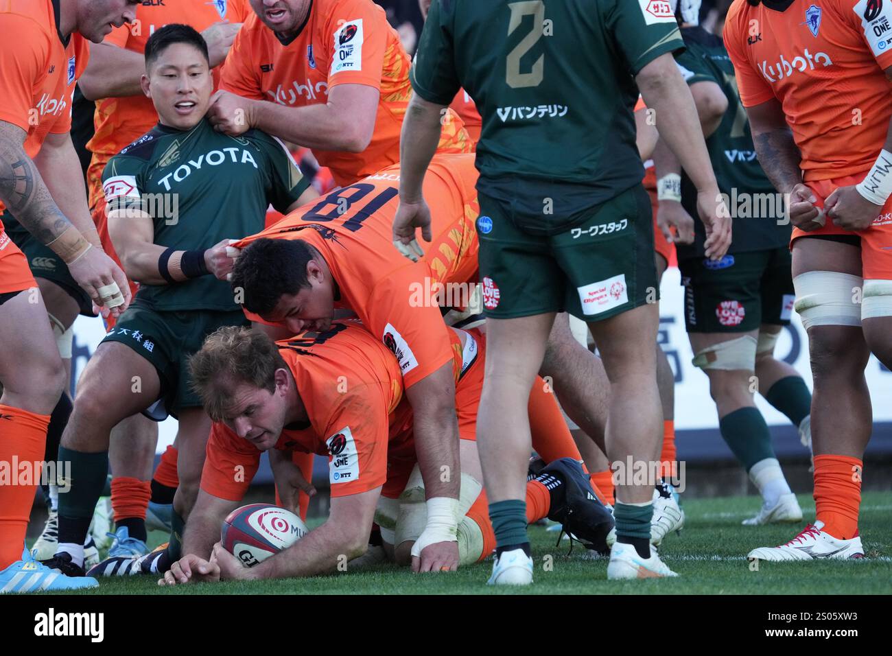 Spears' Tyler Paul scores their team third try during the 2024-25 Japan ...