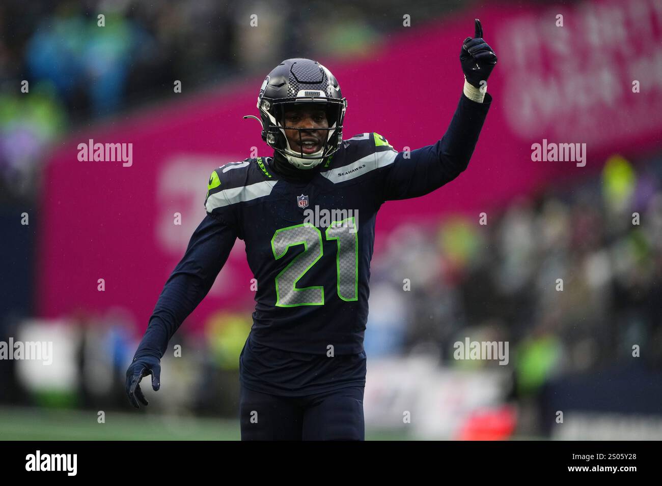 Seattle Seahawks cornerback Devon Witherspoon reacts during an NFL ...