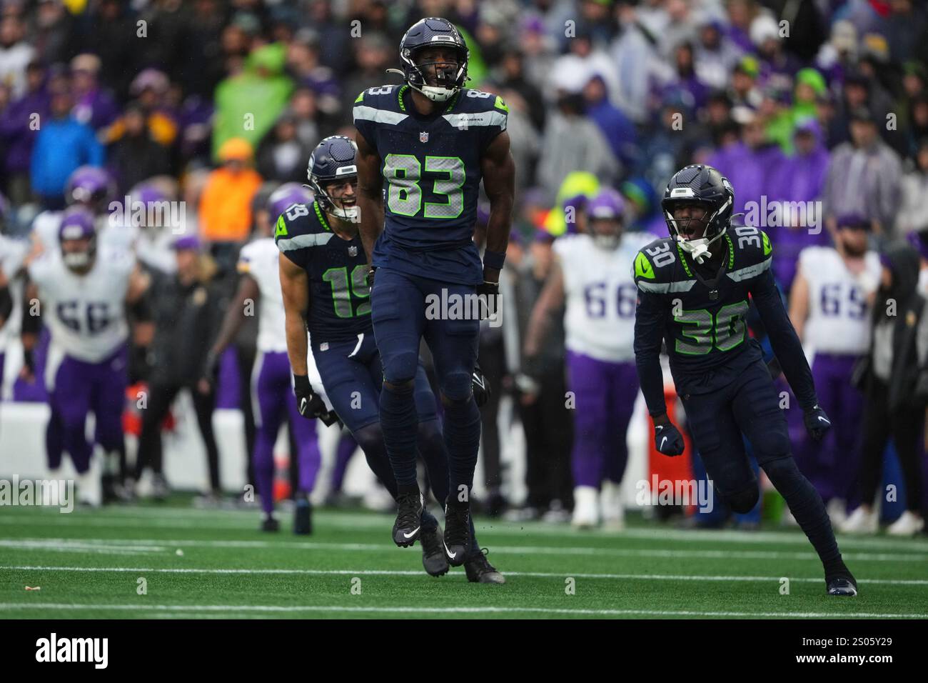 Seattle Seahawks wide receiver Dareke Young (83) reacts with wide ...