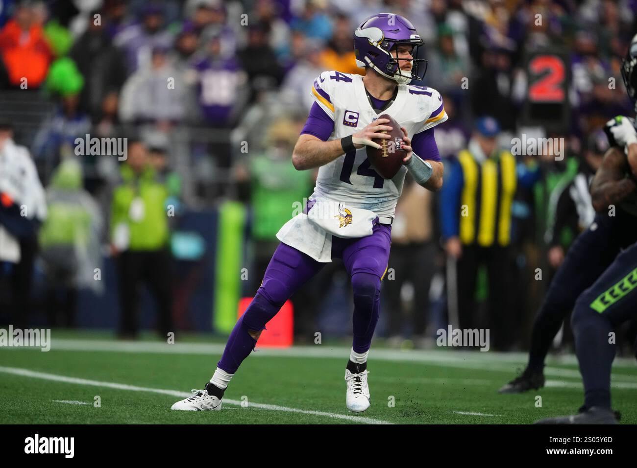 Minnesota Vikings quarterback Sam Darnold looks to throw against the ...