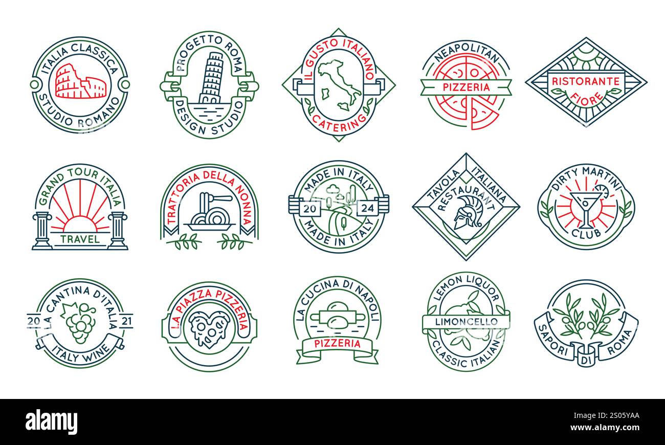 Set of 15 Italian Cuisine and Culture Logo Icons Stock Vector Image ...