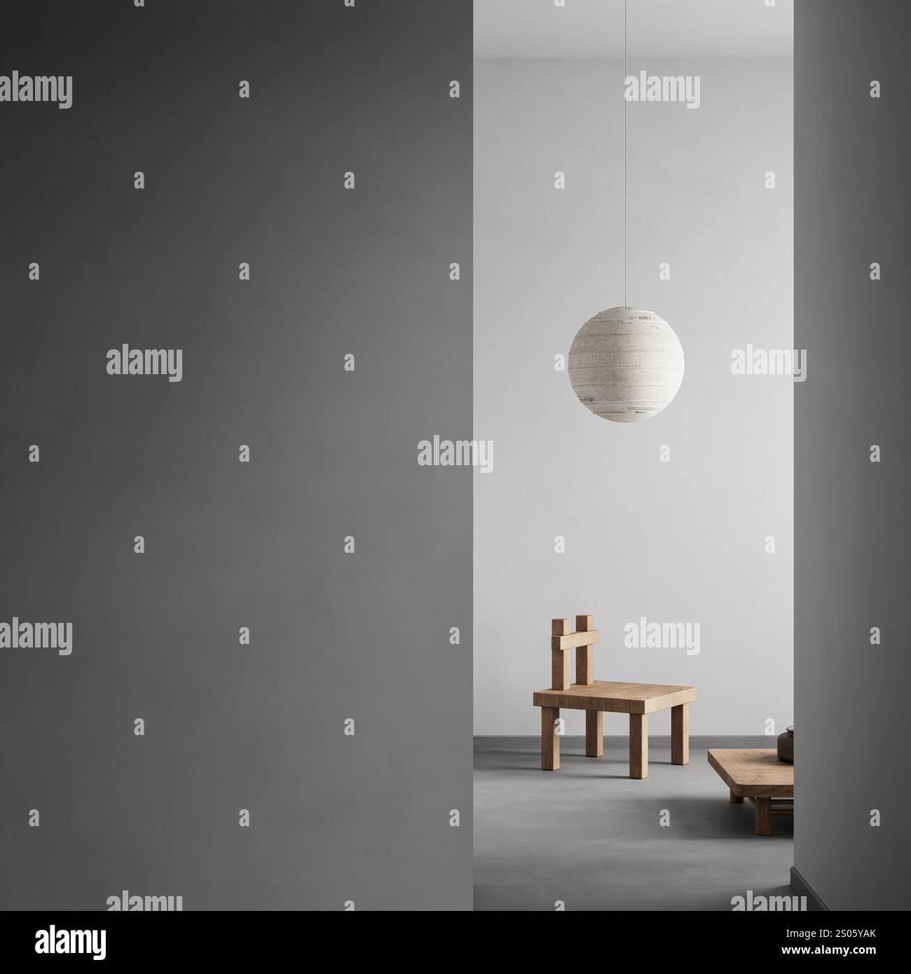 Japanese style interior design with wooden furnitures and raw materials ...