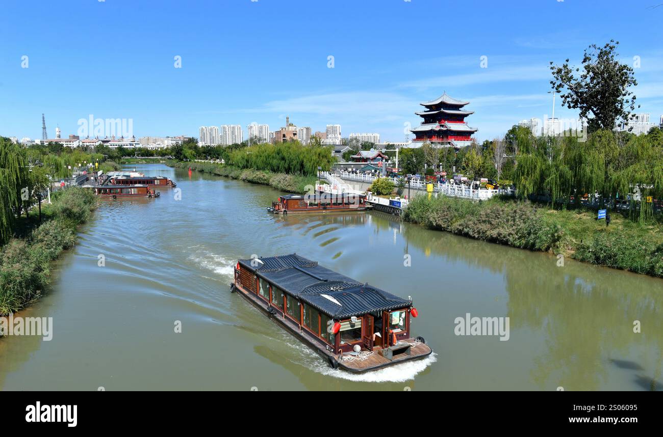 Wuhan, China's Hebei Province. 2nd Oct, 2024. A tourist boat sails on ...