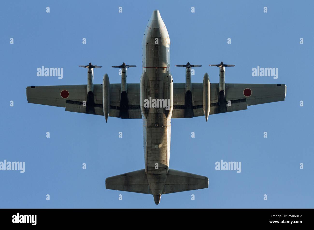 The underside of a Lockheed C130R Hercules transport aircraft with the ...