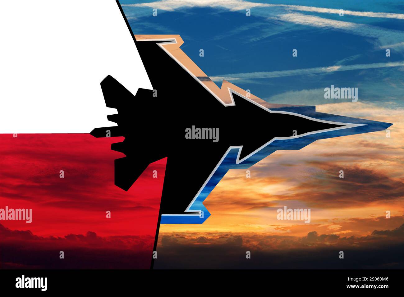 Military fighters in the sky. Collage. A military fighter jet against ...