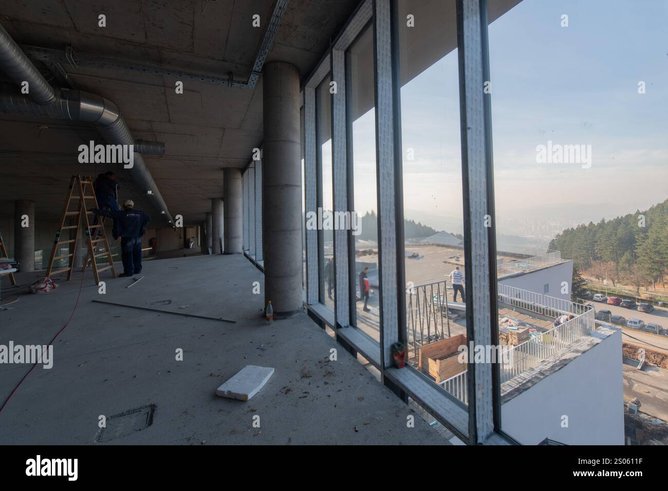 A captivating view of a modern business building under construction ...