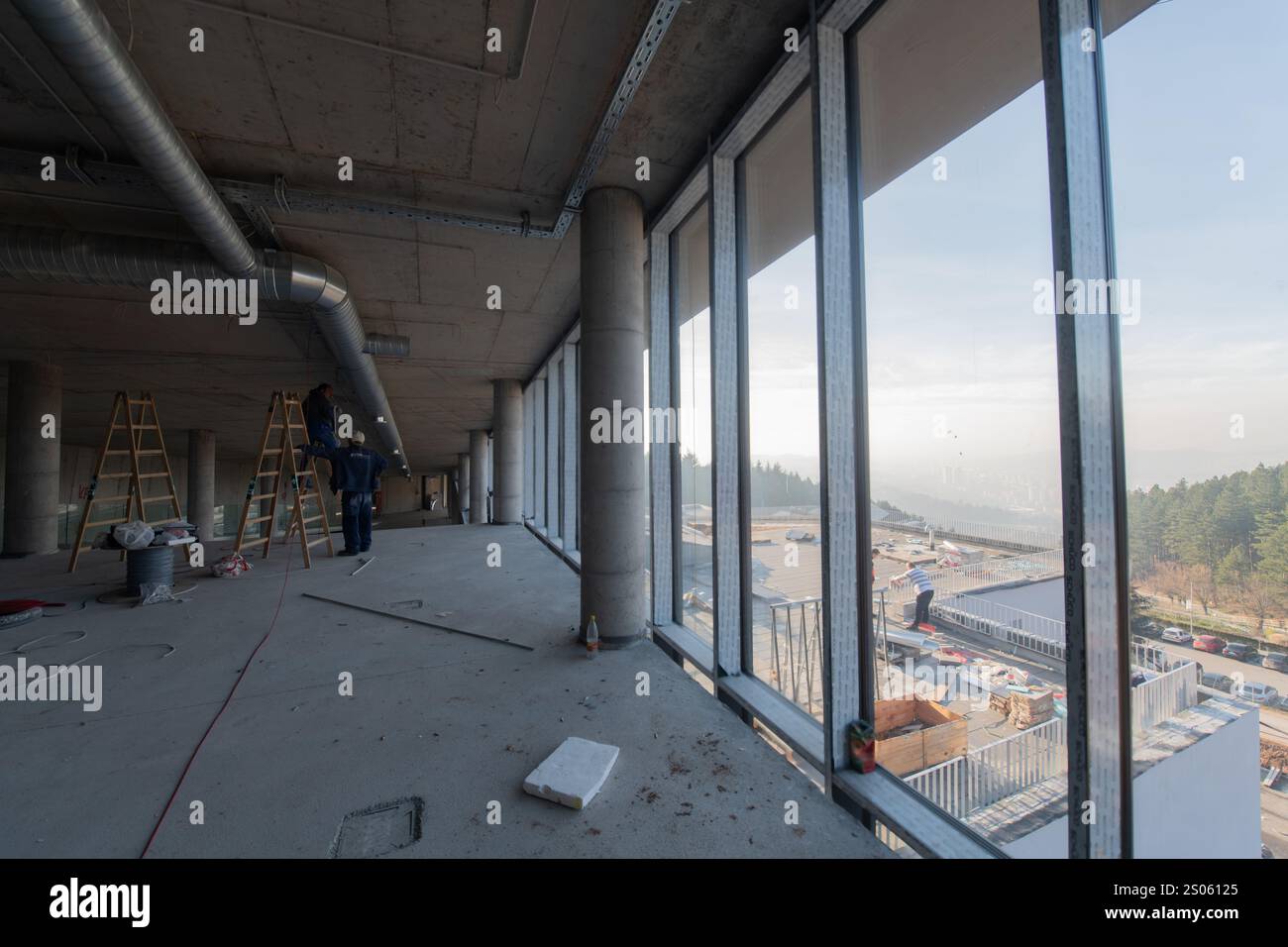 A captivating view of a modern business building under construction ...