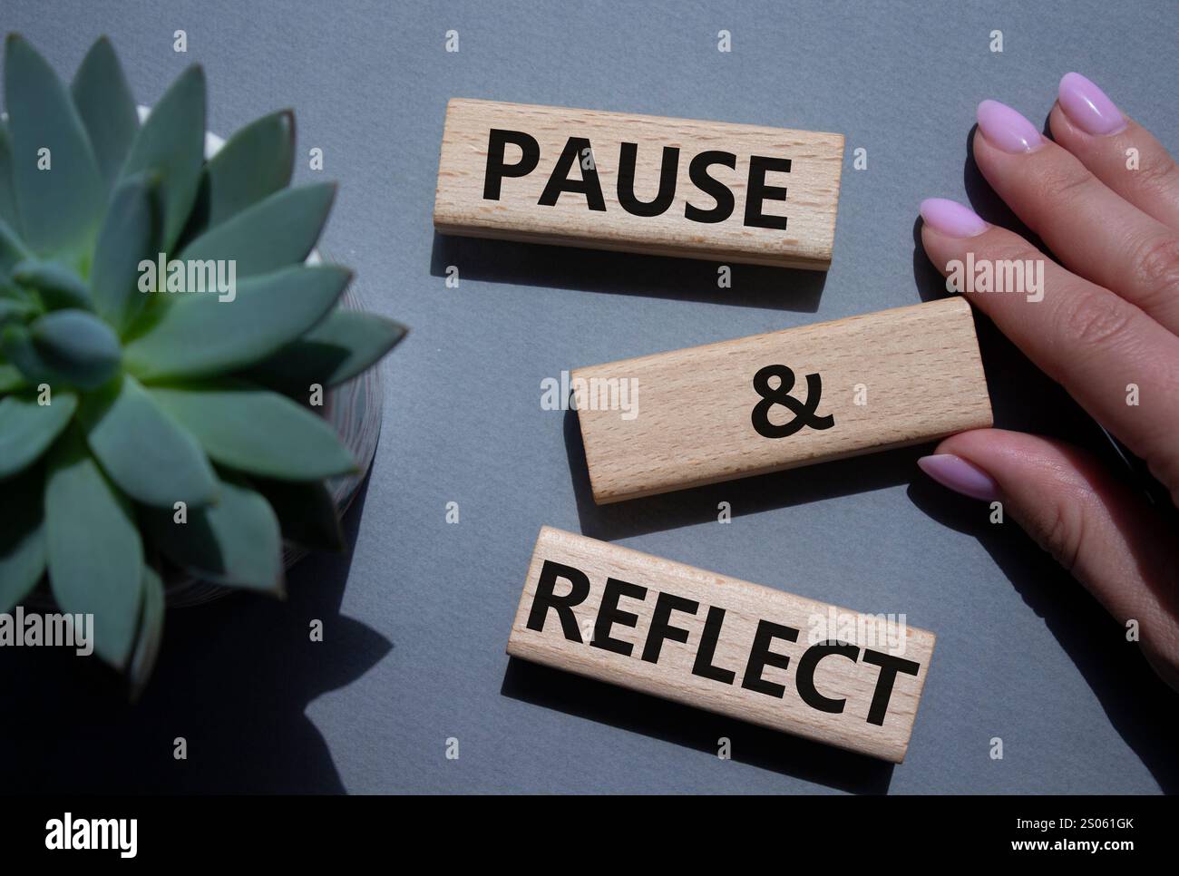 Pause and Reflect symbol. Concept words Pause and Reflect on wooden ...