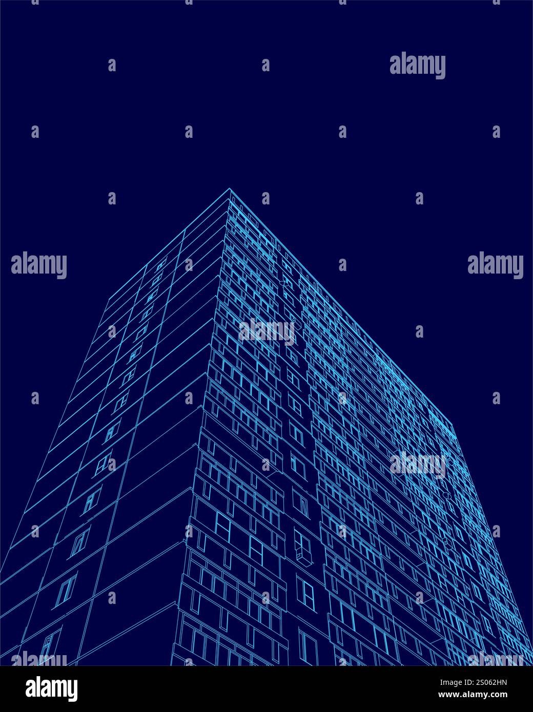 Tall building with blue windows and a blue sky background. The building ...