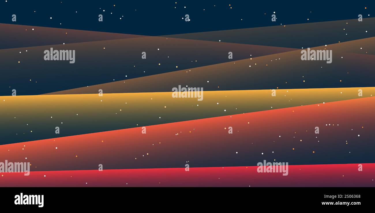 Abstract Red and Brown Wavy Lines, 3D Geometric Shapes on Starry Night ...