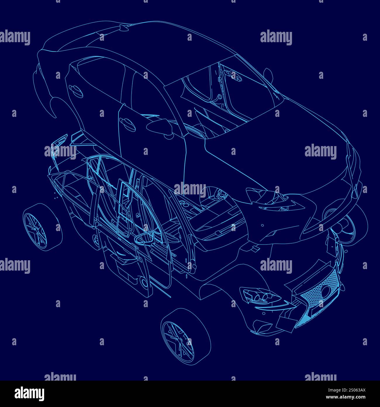 Blue line car with a dark blue background is shown in the image. The ...