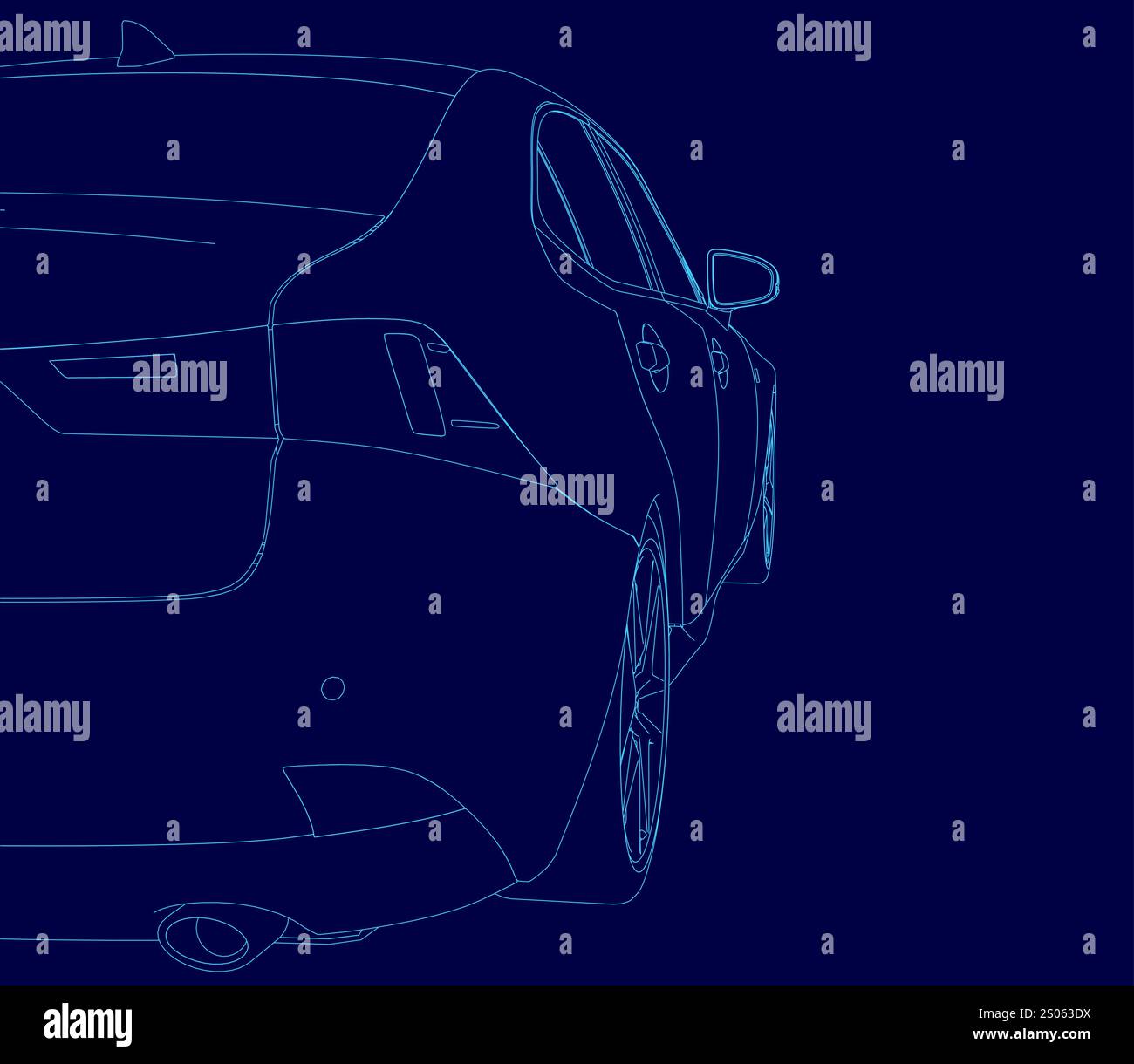 Blue car is shown in a stylized way, with the back end of the car being ...