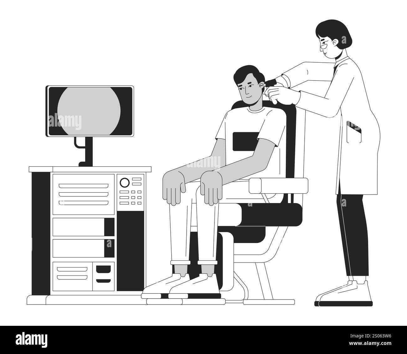 Ear examination linear illustration Stock Vector Image & Art - Alamy