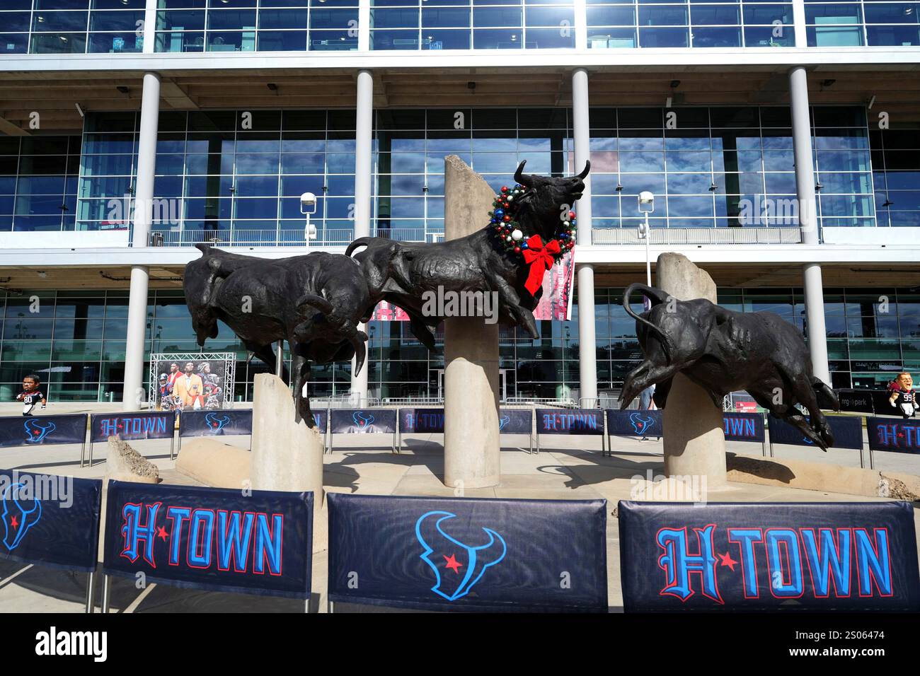 A general overall view of the Spirit of the Bull statue, depicting ...
